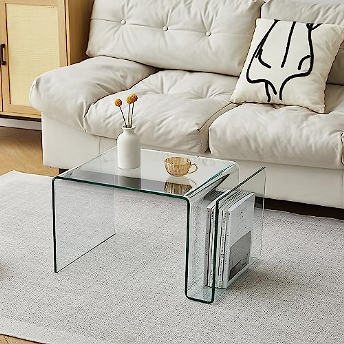 SMARTIK Glass Nightstand Side&End Table, Modern S-Shaped Clear Bedside Table/Side Table/Coffee Table for Living Room,Sofo Accessories, and Bedroom (S Shaped 16.55"x14.56"X24.02"H)
