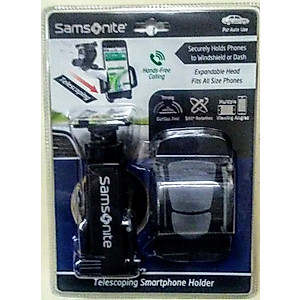 Samsonite Auto use Windshield or Dashboard Telescoping Smartphone Holder Expandable Head fits Phones Hands-Free Calling 360 deg Rotation Multiple Viewing Angles