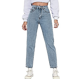 MakeMeChic Women's Straight Leg Jeans Casual High Waisted Denim Pants Light Wash L