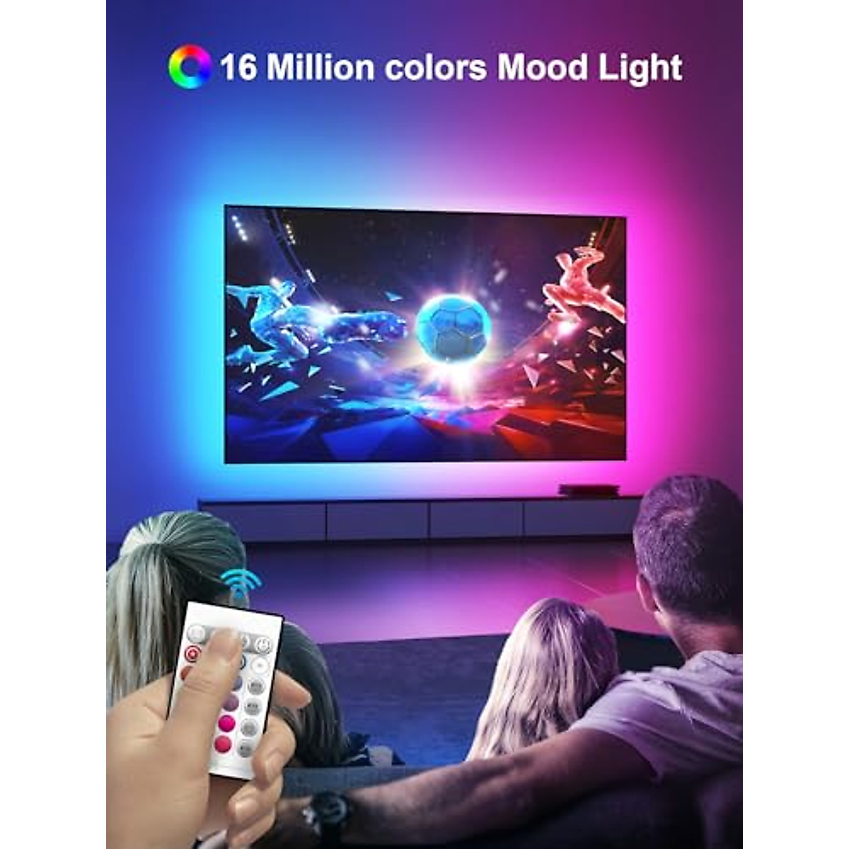 GIPOYENT LED Lights for TV, 16.4FT TV LED Backlight, for 45-75 Inch TV, Music Sync TV LED Light with Bluetooth Function - RGB Color Changing Light Strip for Bedroom (16.4ft)