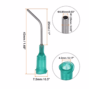 HARFINGTON 24pcs Blunt Tip Dispensing Needle 18 Gauge 1 Inch Screw Interface Bent Flow Design Bent Dispensing Tips with Luer Lock for Adhesive Glue Dispensing, Green