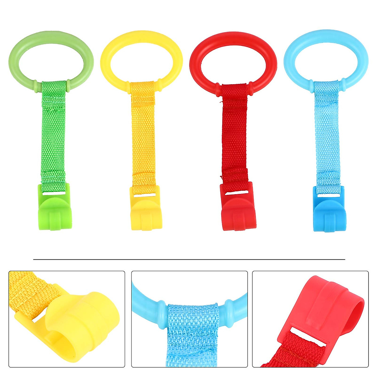 Kisangel 4pcs Baby Play Gym Baby Crib Pull Ring Baby Bed Stand Up Rings Nursery Baby Cot Rings Toddler Activity Kids Walking Training Tool