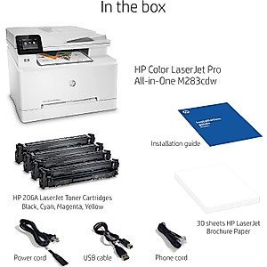 HP Laserjet Pro MFP M283cdw Wireless Ethernet All-in-One Color Laser Printer, White - Print Scan Copy Fax - 22 ppm, 2.7" Display, 600 x 600 dpi, 8.5 x 14, 50-Sheet ADF, Auto Duplex Printing