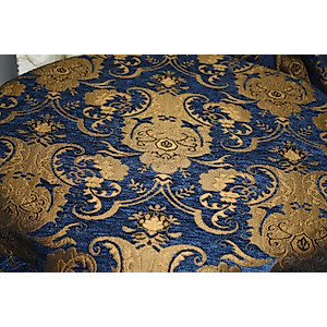 Chenille Renaissance Home Decor Upholstery, Sold by The Yard (Blue/Gold)