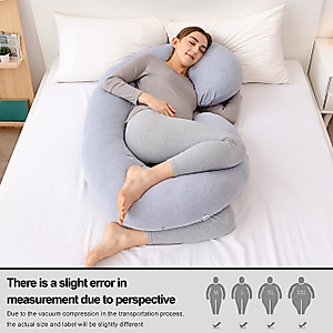 Kproly KRROLY Pregnancy Pillows for Sleeping - Body Pillow for Pregnancy - Memory Foam and Fiber Clusters Maternity Pillow with Removable Washable Reversible Cooling Jersey Cover（C Shape,Grey）