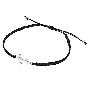 AeraVida Anchor of Hope .925 Sterling Silver Cotton Rope Adjustable Wrist Pull Bracelet | Unisex Bracelets | Hope Anchor Bracelet | Pull Bracelet | 10mm Bracelet