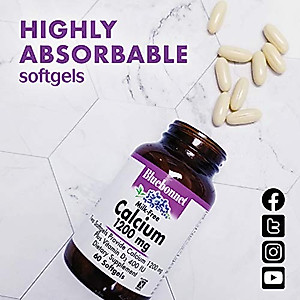 Bluebonnet Nutrition Milk-Free Calcium 1,200 mg Plus Vitamin D3 400 IU - High Potency, Maximum Absorption Strong Healthy Bones & Immune Health Support Supplement, Gluten-Free, Dairy-Free, 120 Softgels