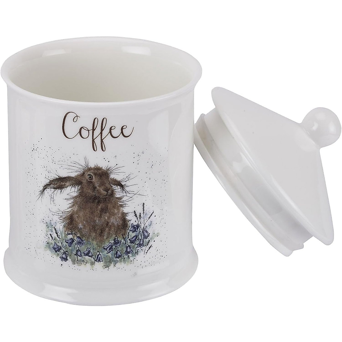 Royal Worcester Wrendale Designs Coffee Canister with Lid | 6-Inch Countertop Coffee Container with Hare Design | Made of Fine Bone China | Dishwasher Safe