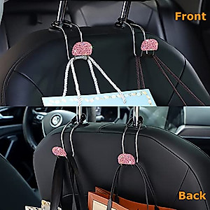 SAVORI Purse Holder for Car, Bling Car Headrest Hooks Organization Rhinestones Auto Back Seat Headrest Metal Hanger Organizer for Bags 2PCS (Pink)