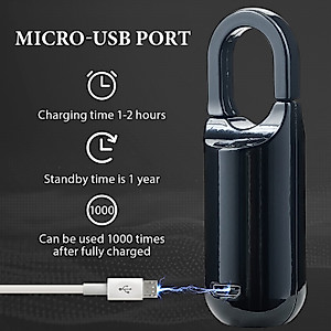 Fingerprint Padlock, Mini Black Padlock Fingerprint Lock, Long Standby Time USB Charge Keyless Padlock for Gym School Locker, House Door, Travel Luggage, Backpack