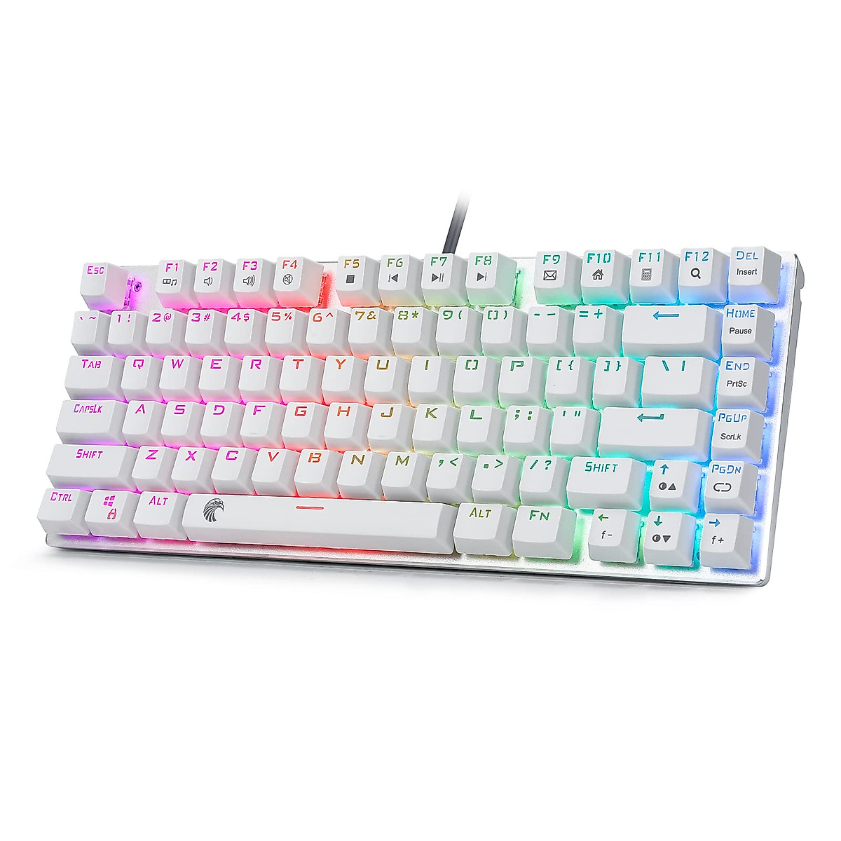 HUO JI E-Yooso Z-88 RGB Mechanical Gaming Keyboard, Metal Panel, Blue Switches - Clicky, Compact 81 Keys Hot Swappable for Mac, PC, Silver and White