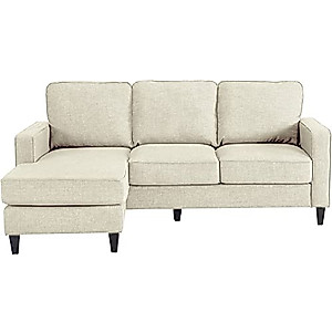 Serta Harmon Square Arm Reversible Sectional Sofa Living Room, Modern L-Shaped 3 Seat Fabric Couch, Cream