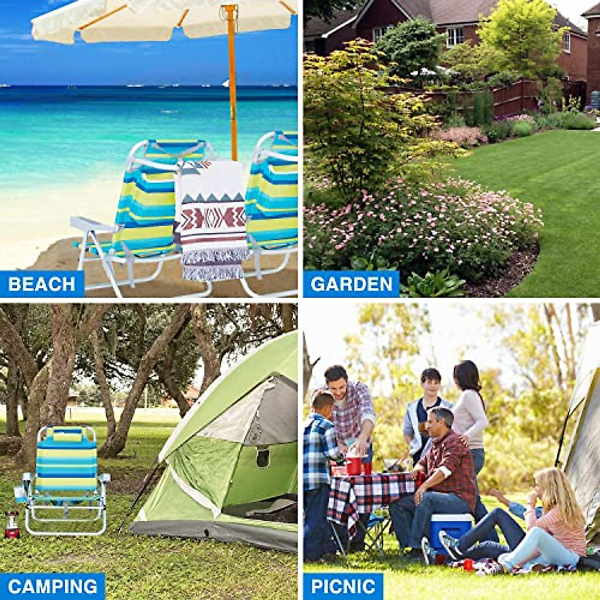 MOON LENCE Folding Beach Chair with 5 Positions High Recliner Chair Lightweight Portable Folding Chair with Towel bar for Camp,Outdoor,Travel