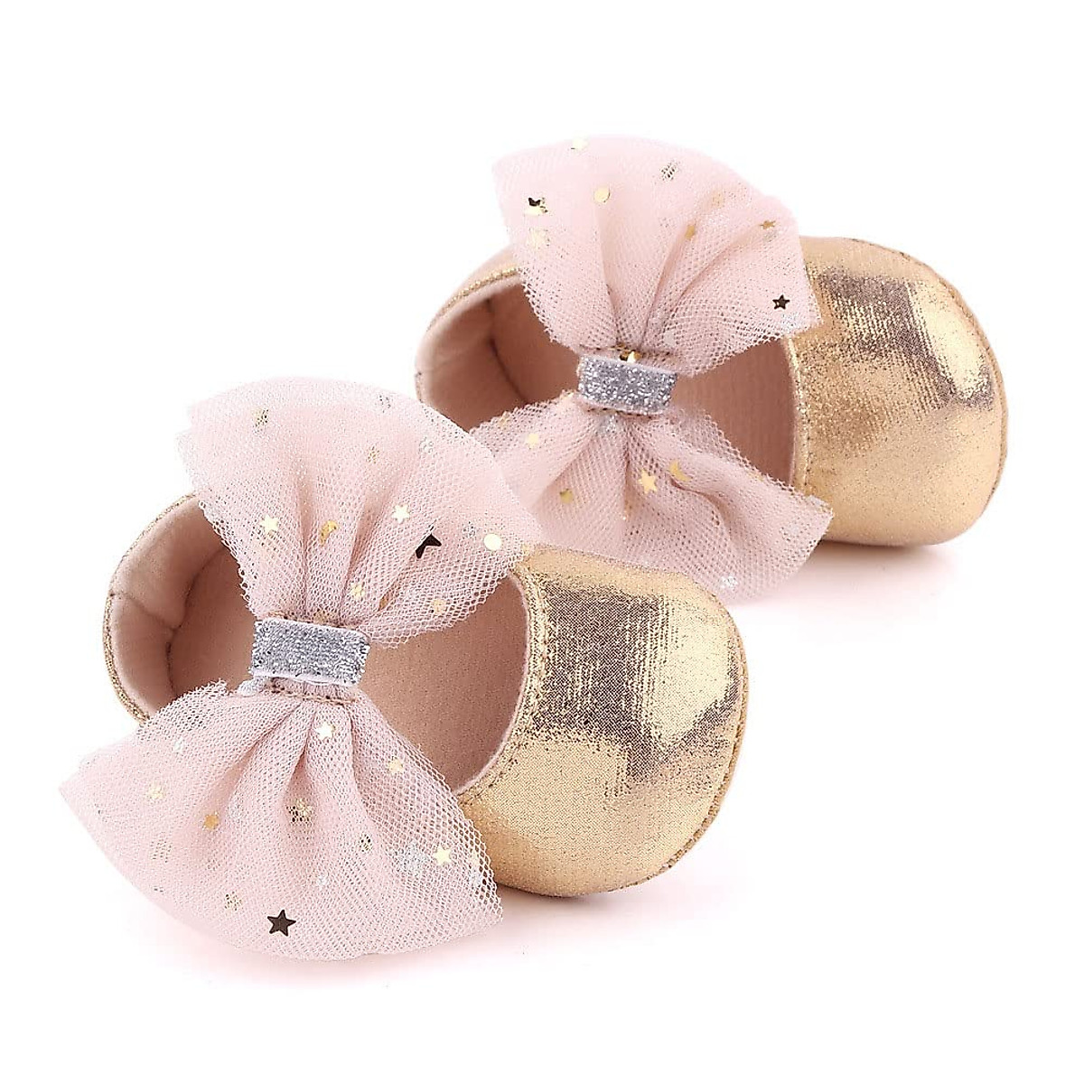 SABATUTU Infant Baby Girls Princess Wedding Dress Mary Jane Flats,Toddler Soft Sole Prewalker Sparkly Lightweight Shoes (a13/Gold, 6-12months)