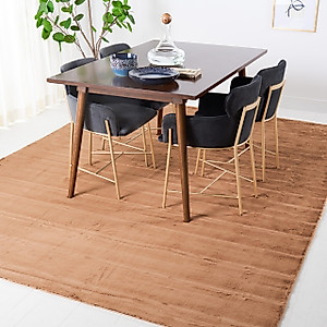 SAFAVIEH Faux Rabbit Fur Collection Area Rug - 8' x 10', Brown, Solid Design, Non-Shedding & Easy Care, Machine Washable Ideal for High Traffic Areas in Living Room, Bedroom (FRF976T)