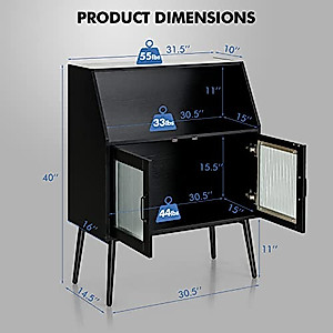 PETSITE Sideboard Buffet Storage Cabinet, Kitchen Accent Console Table with Open Shelf & Tempered Glass Door for Dining Room Hallway, Black