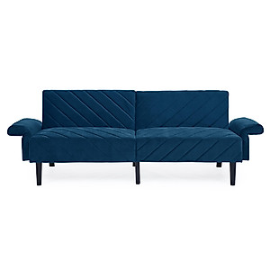 Haplized Modern Convertible Sofa Bed,Velvet Futon Couch Folding Tufted Sofa Couch with Adjustable Armrests for Apartment,Living Room,Blue