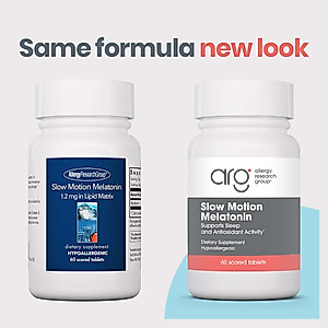 Allergy Research Group Slow Motion Melatonin - Sleep Aid, Low Dose, Lipid Matrix, 1mg Supplement, Pure, Hypoallergenic, Scored Tablets - 60 Count