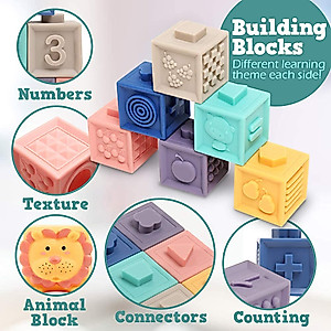 KLT Baby Blocks 12 Pcs-Baby Toys for Toddler Baby Girl Boy 0-3-6-9-7-8-12-18 Months-Soft Stacking Building Blocks-Montessori Infant Teething Chewing Toy-Squeeze Sensory Toys-Newborn Baby Bath Toy