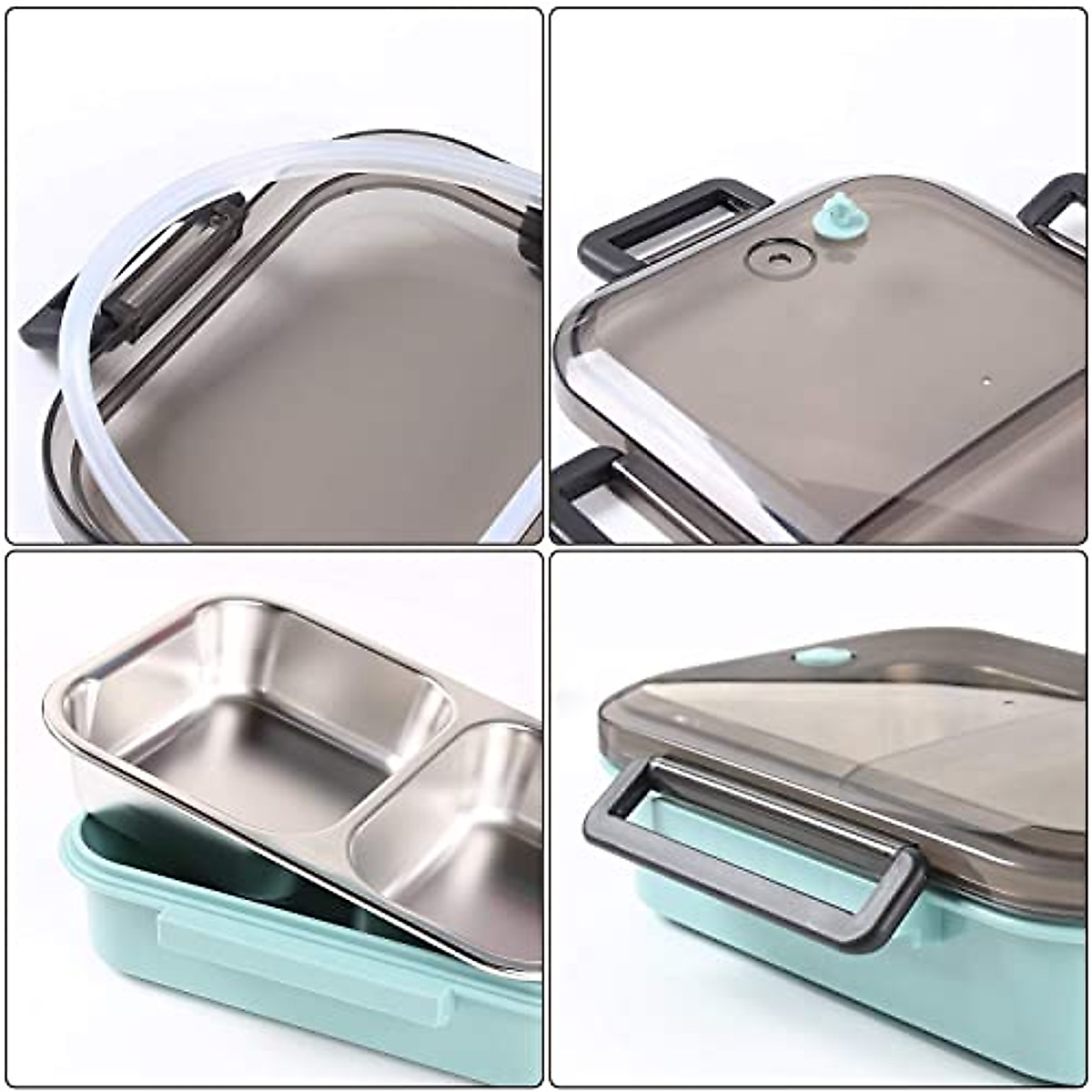 LANSKYWARE 2 Compartments Bento Lunch box with Insulated Lunch Bag and Portable Utensils, Stainless Steel Food Lunch Containers for Adults Men Women
