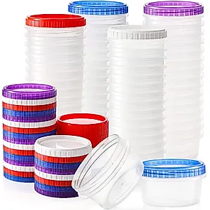 Okllen 40 Pack Small Storage Container Boxes, 10 OZ Food Container Jar with Airtight Screw Lid, Reusable Wide Mouth Slime Cup for Snack, Soup, Fruit, BAP Free, Sturdy Plastic