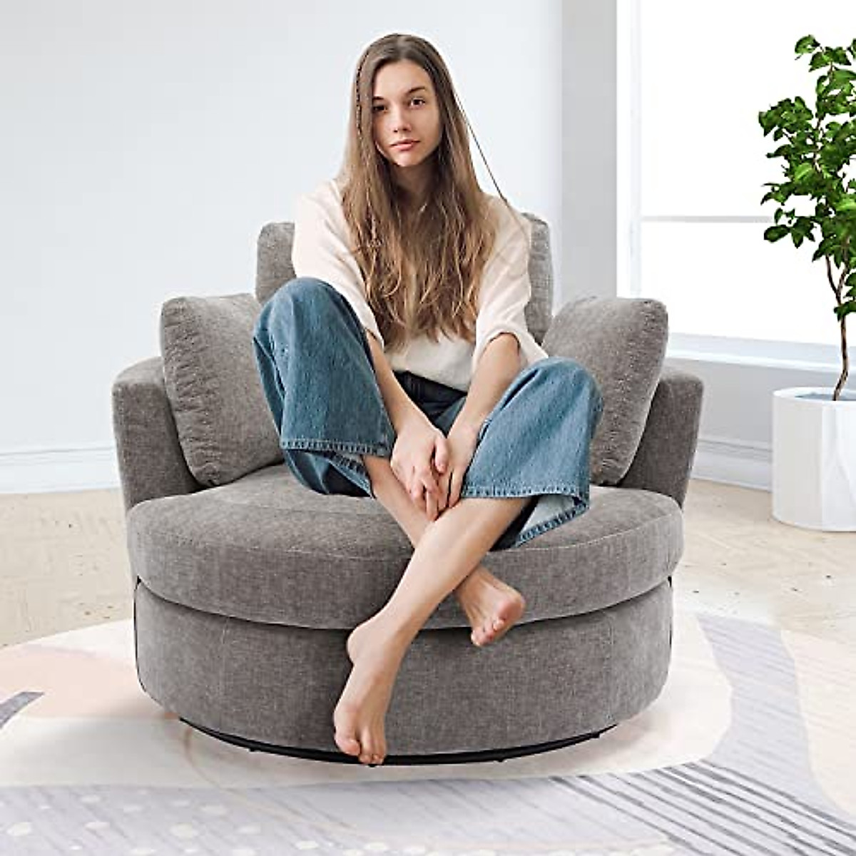 VUMALL 42" W Small Loveseat Sofa Couch, Swivel Barrel Chairs for Bedroom 360 Degree Swivel Accent Chairs for Living Room, Chenille Fabric Club Chair Chaises Lounges for Living Room/Office/Hotel, Grey