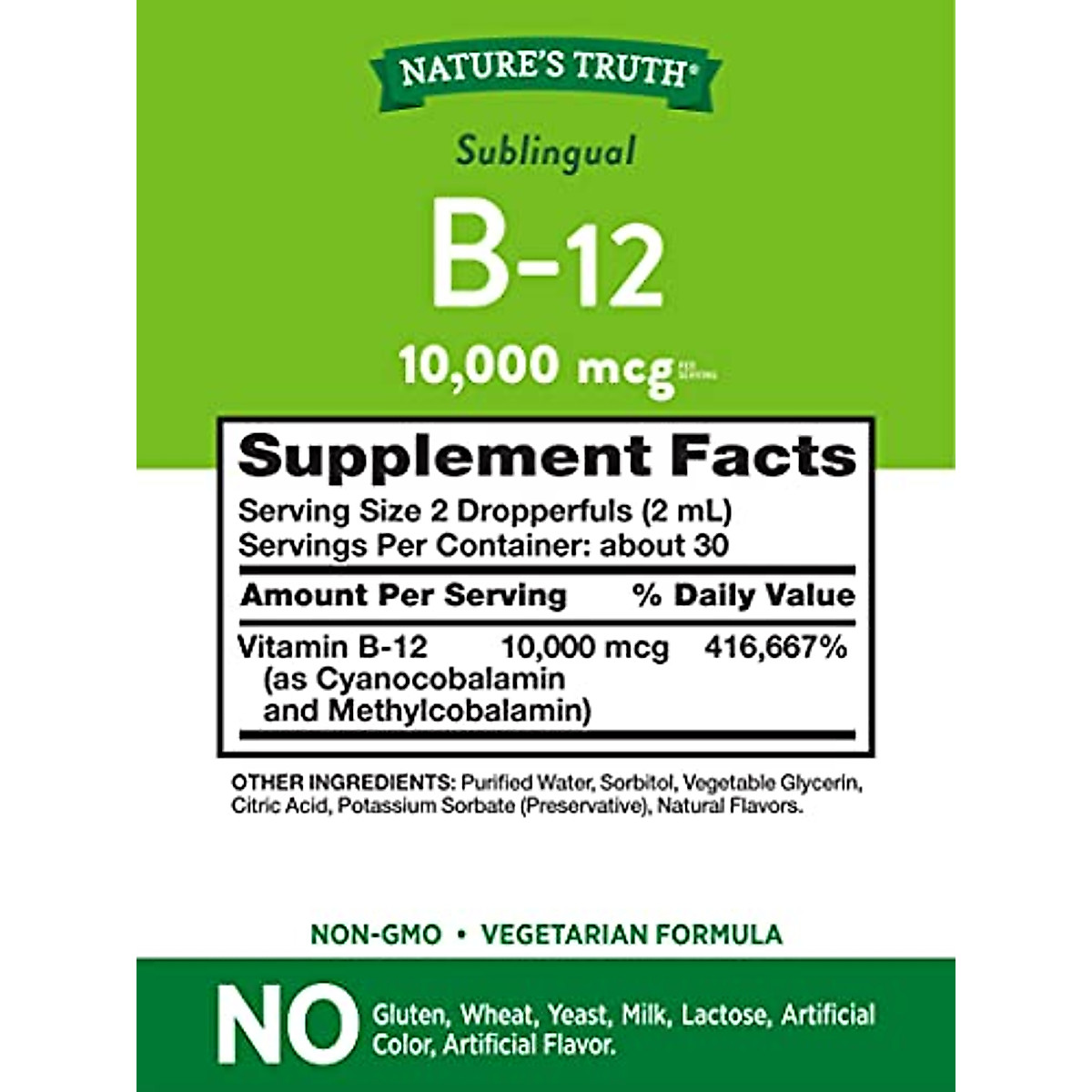 Nature's Truth Sublingual Vitamin B-12 10,000 Mcg, Fast Acting Liquid, Natural Berry Flavor, 2 Fluid Ounce (Pack of 1)
