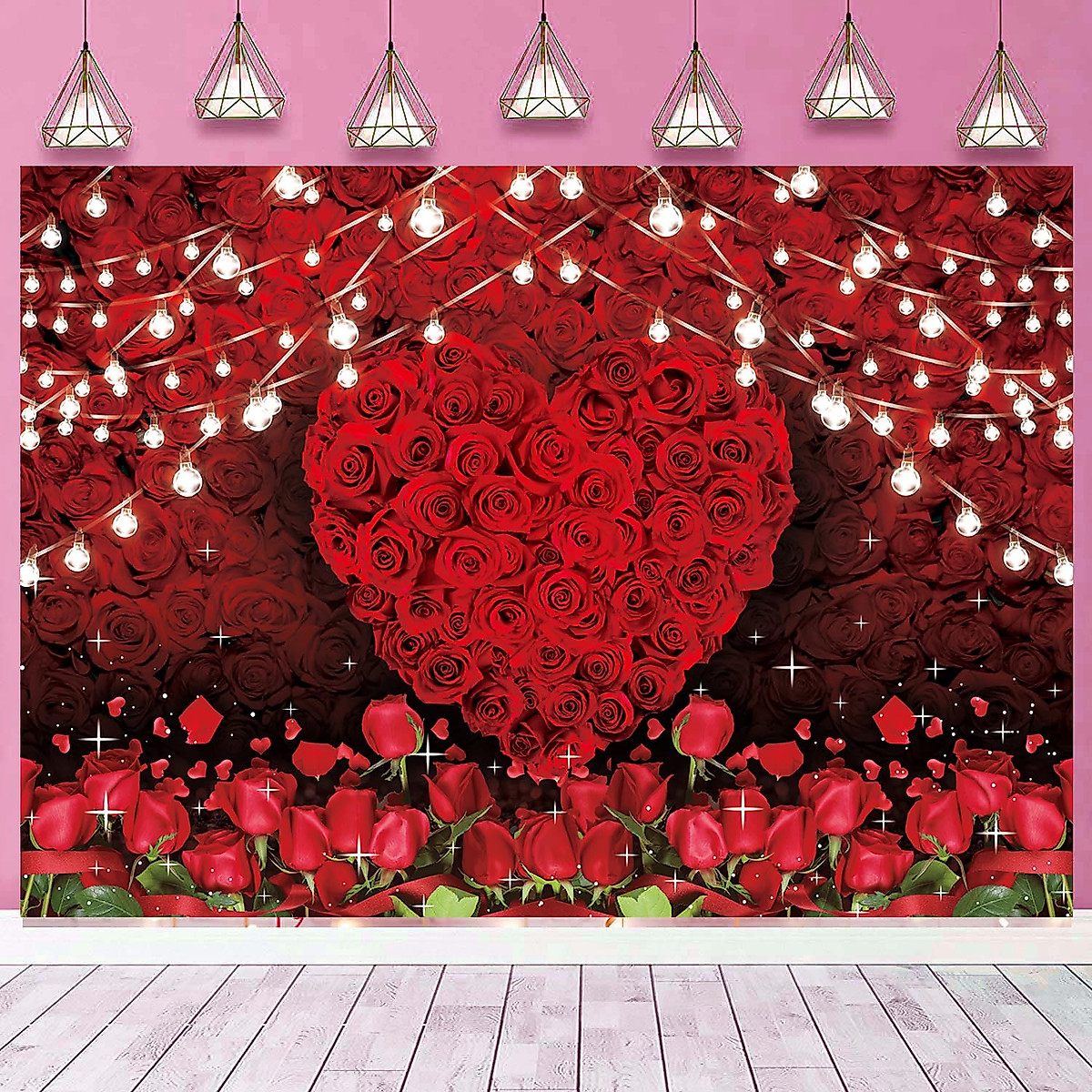 Red Rose Flower Wall Backdrop Floral Photography Background for Wedding Bridal Shower Adults Women Birthday Party Cake Tables Decoration Studio Props Banner (7X5FT(82x59inch))