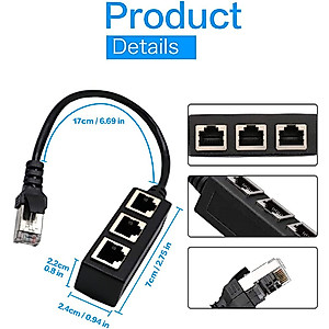 AHYBZN RJ45 Coupler, Ethernet Coupler, in Line Coupler for Super Cat5, Cat5e, Cat6, Cat7 LAN Ethernet Socket Connector Adapter, 1 Male to 3 x Female, Black