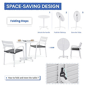 Soleil Jardin Patio Bistro Set 3 Piece Outdoor Dining Set, Aluminum Outdoor Patio Furniture w/Round Folding Table & Cushioned Stackable Chairs for Lawn, Porch, Yard and Garden, Dark-Grey