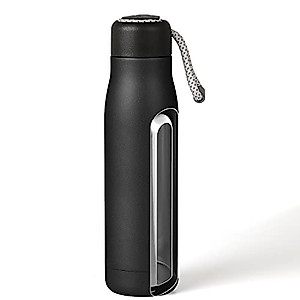 Dusgut Water Bottles with Portable Lid, BPA Free, Hydro Insulated Thermal Flask for Hot or Cold Drinks 350ml Stainless Steel Metal Reusable Water Bottle for Kids, Adults, Midnight Black