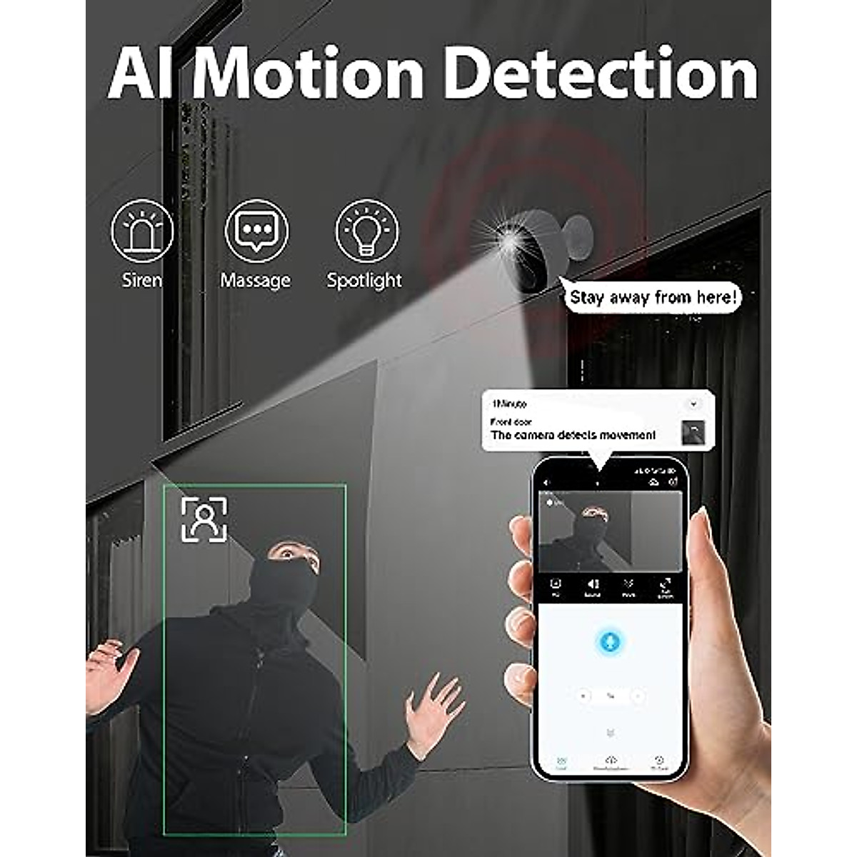 1pc Outdoor Wireless Security Camera with Solar Panel, 2K Battery Operated Camera for Home Security, Cloud/SD, No Monthly Fee, AI Motion Detection,Color Night Vision,2-Way Audio,Compatible with Alexa