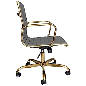LeisureMod Harris Modern Adjustable Executive Swivel Leatherette Task Gold Office Chair (Grey)