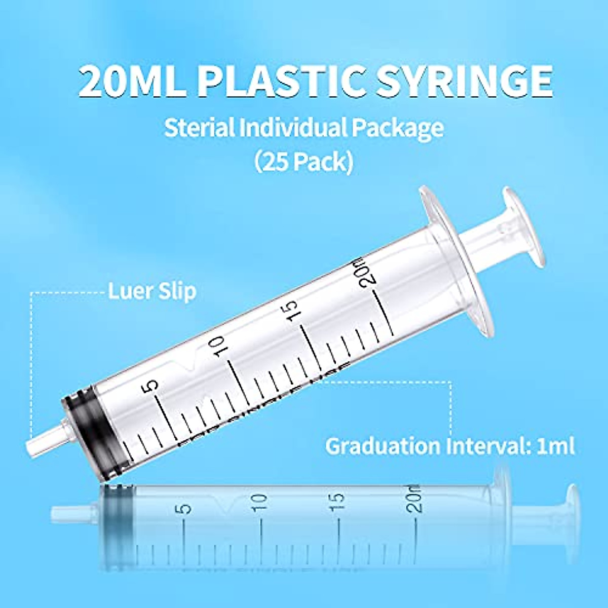 BSTEAN 20ml Syringe without Needle, Individually Wrapped for Industrial, Scientific, Measuring, Watering, Pet Feeding, Liquid Refilling and Dispensing (Pack of 10)