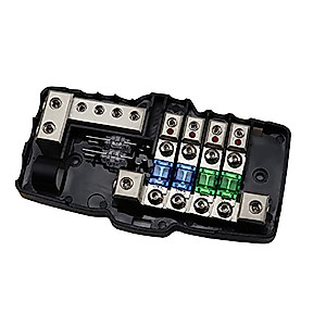ZOOKOTO 0/4GA 4 Way Multi-Functional LED Car Audio Stereo ANL Fuse Holder with Ground Mini ANL Fuse Box Distribution Block 30A 60A 80A Fuses Grounding Block