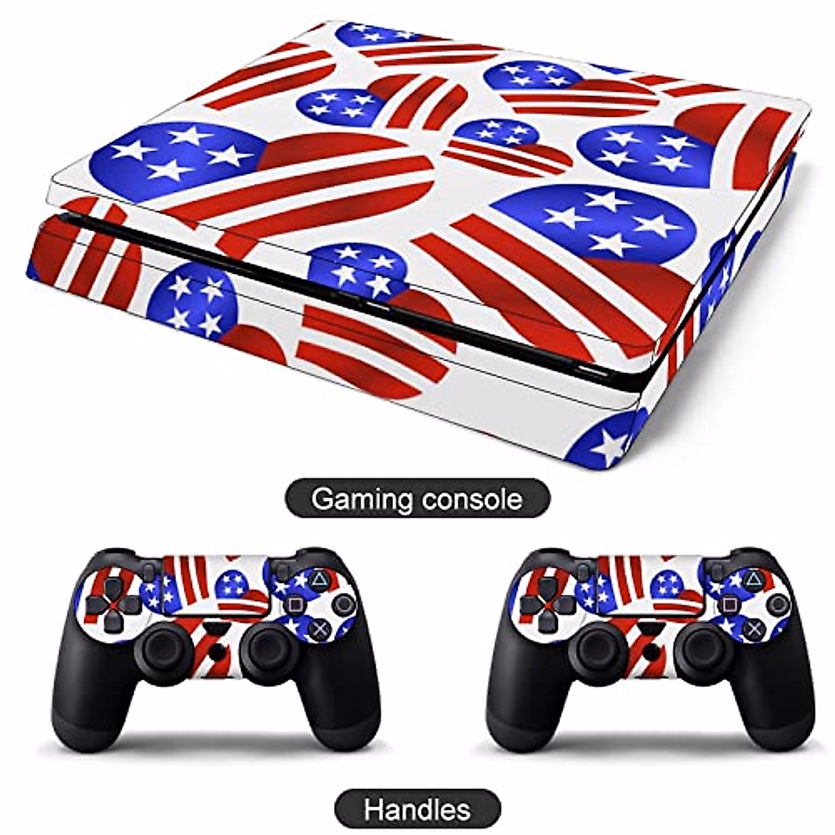 USA Colors Hearth Shape Sticker for P-S4 Controller Full Protective Skin Cover Design Wrap Decal Sticker Compatible with P-S4 Print