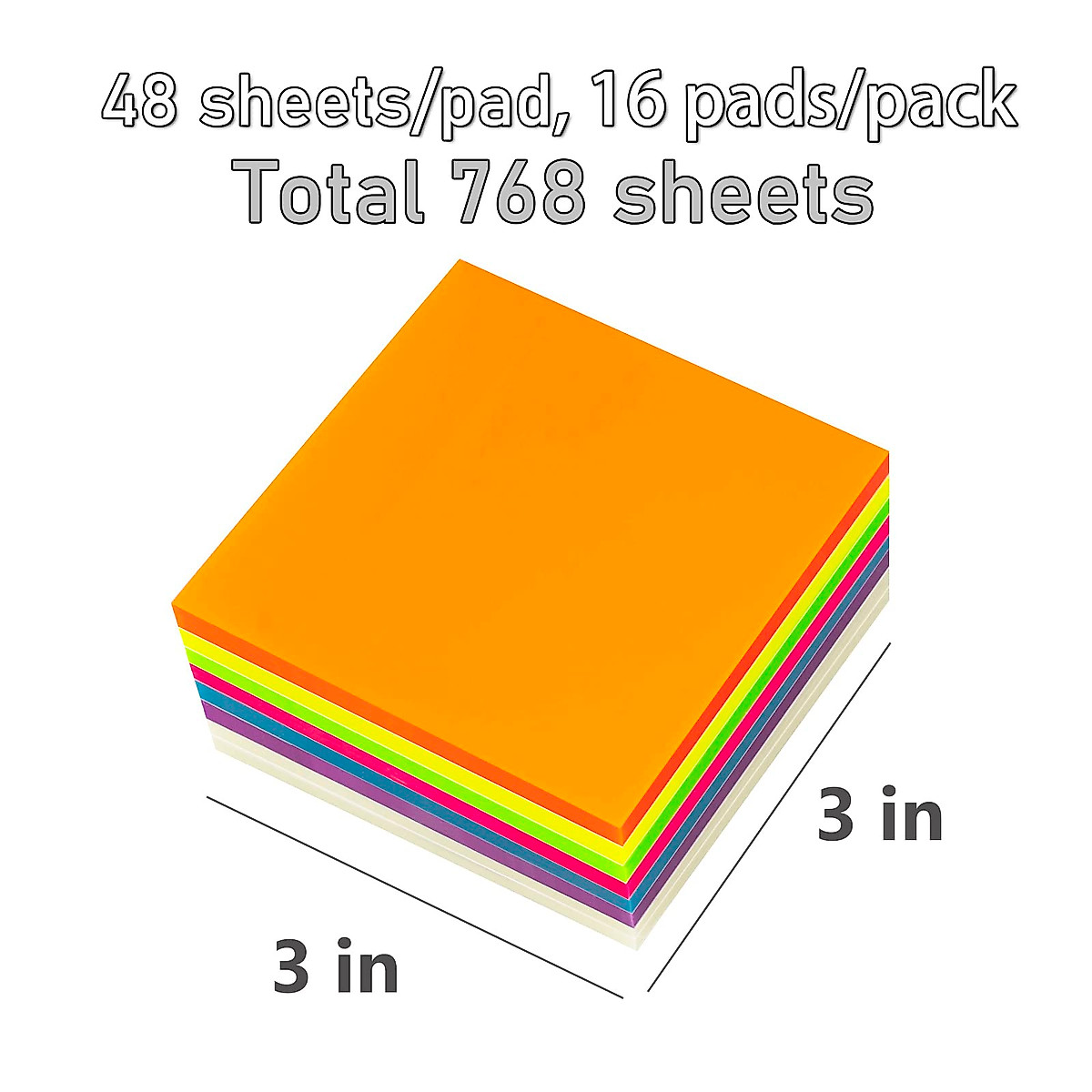 (16 Pack) Transparent Sticky Notes 3x3 in, (768 Sheets) Post Waterproof Translucent Color Memo Pads, Clear See Through Self-Adhesive Pad