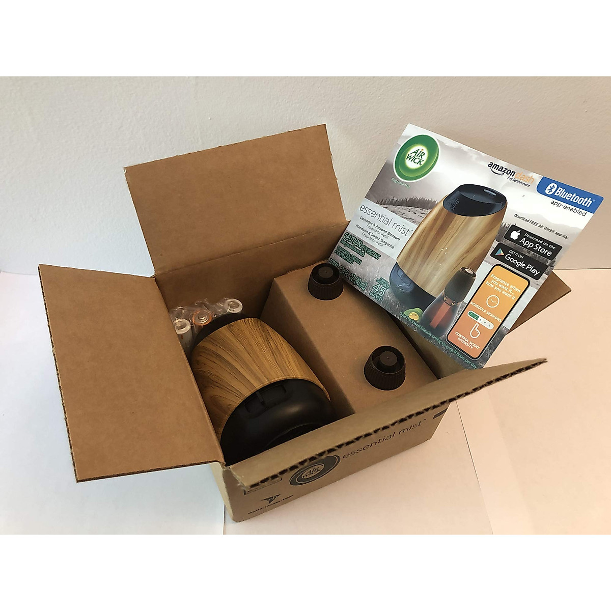 Air Wick Essential Mist Bluetooth Starter Kit, Essential Oil Diffuser (Diffuser + 2 Refills), Air Freshener, Lavender & Almond Blossom and Mandarin & Sweet Orange scents