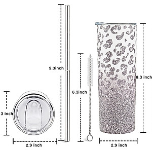 Heqianco Leopard Tumbler With Lid and Straw Cheetah Tumbler Leopard Print Skinny Tumbler Leopard Print Tumbler Cheetah Print Cups Water Bottle Coffee Tumbler Travel Mug Gifts for Women
