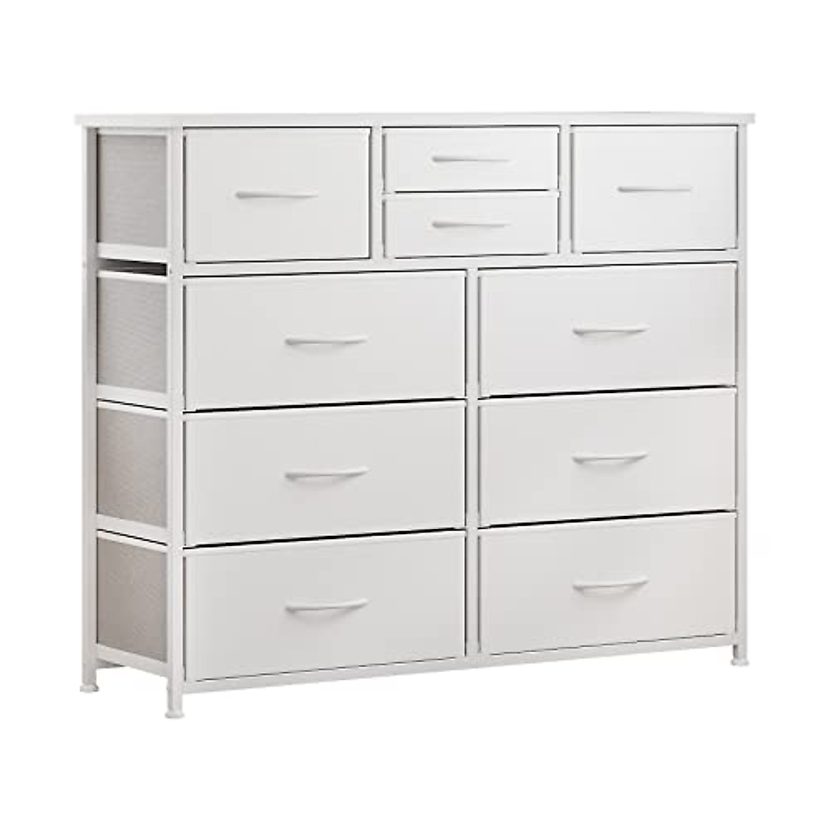 LUMTOK 10-Drawer Dresser, Fabric Storage Dressers Drawers for Bedroom, Hallway, Nursery, Closets, Steel Frame, Wood Top, Easy Pull Handle (White)