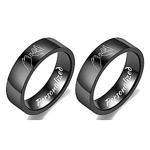 MZZJ BFF Ring for 2 Personazlied BFF Friendship Jewelry Pinky Promise Pinky Swear Minimalist Polish 6MM Black Stainless Steel Flat Stackable Knuckle Ring Band,Graduation Gift for Best Friends