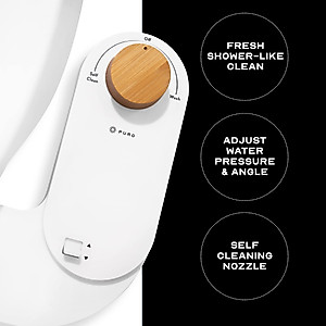 Puro Bidet Attachment For Toilet With Adjustable Water Pressure and Angle Controls | Uses Fresh Water | Real Bamboo Knob | Modern Bidet Attachment for Your Toilet Seat | Easy 10 Min Install