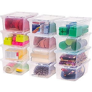 IRIS USA 6.7 Qt. Plastic Storage Container Bin with Latching Lid, 12 Pack, Stackable Nestable Shoe Box Tote Shoebox Closet Organization School Art Supplies - Clear