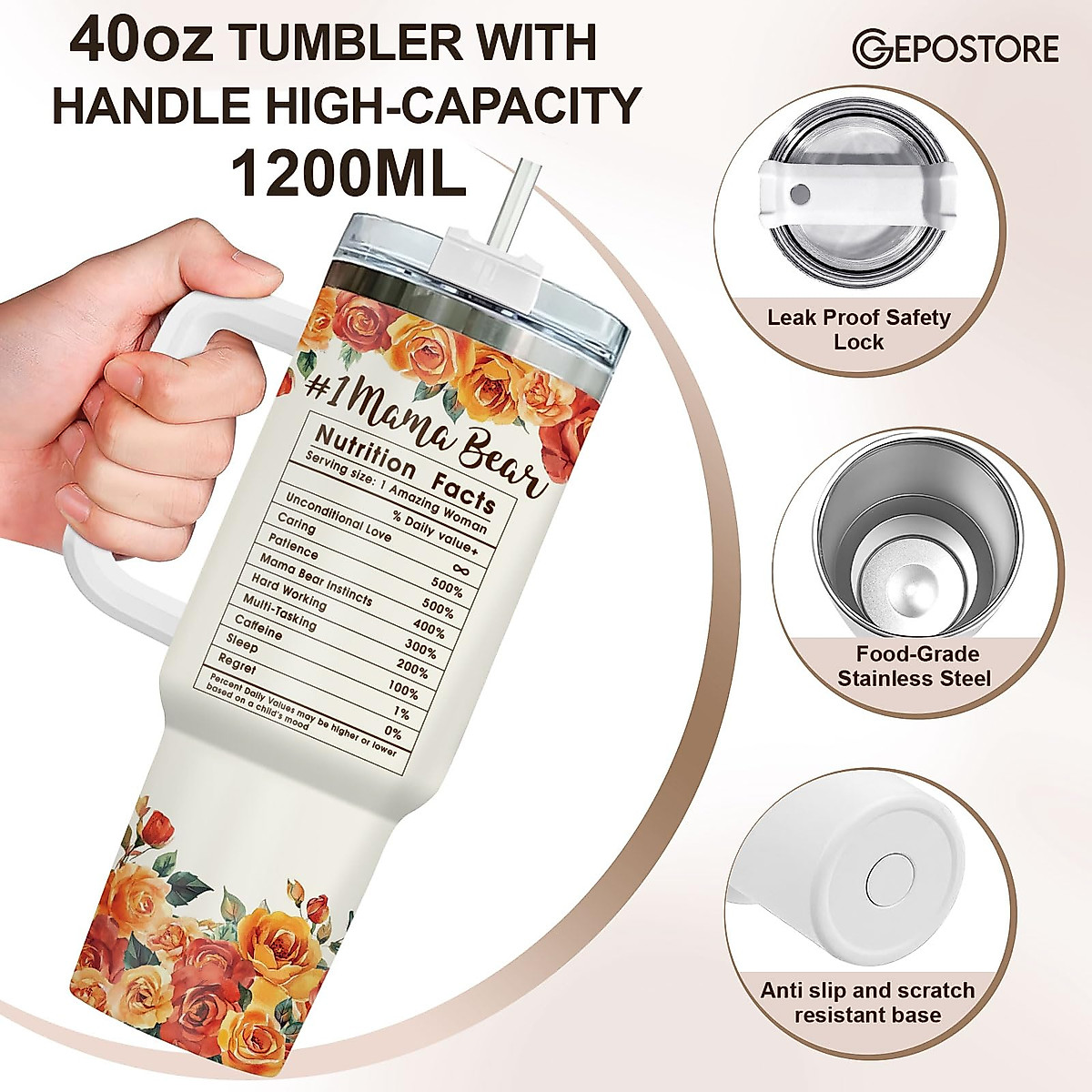 Christmas Gifts for Women Girls,Mama Bear 40 Oz Tumbler with Lid, Cute Cartoon Character Travel Cup, Christmas Gifts, Birthday Gift For Movie Lover