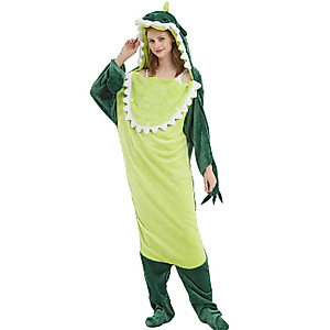 NAFLEAP Wearable Blanket Hoodie Women Dinosaur Onesie Adult Costume Sleep Bag Gifts for Girls, Dinosaur Green,XL