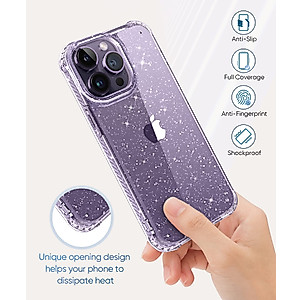 MIODIK for iPhone 14 Pro Case with Screen Protector + Camera Lens Protector, [Non-Yellowing] Clear Glitter Phone Case, Shockproof Protective Women Cute Bumper Cover for 6.1 Inch - Sparkle Clear