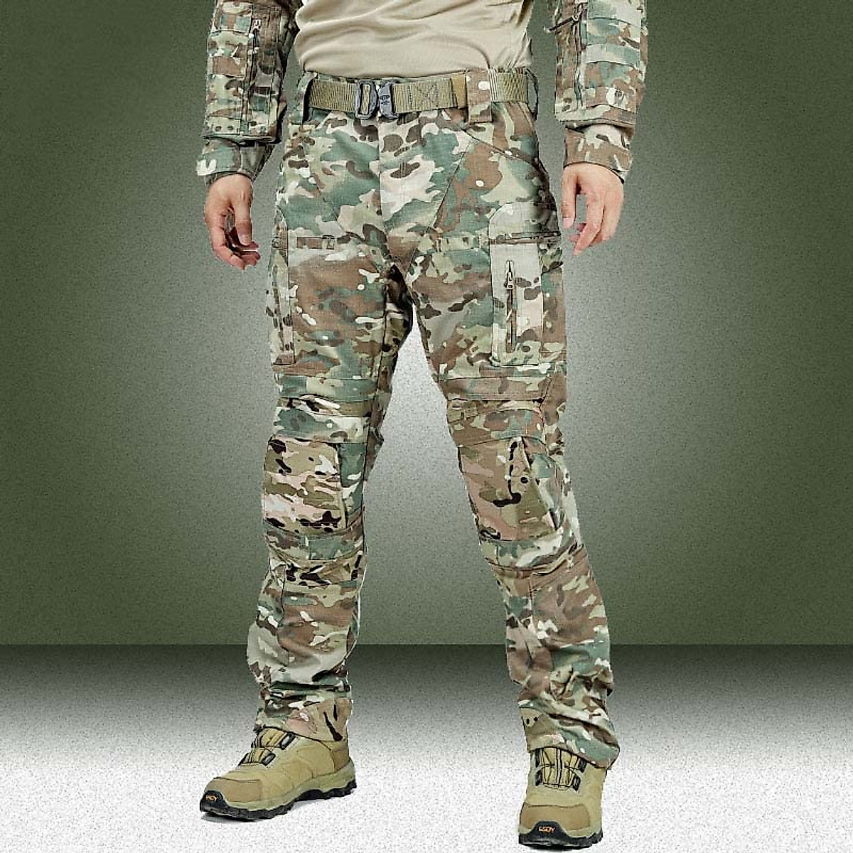Tactical Pants Mens Wear Resistant Waterproof Military Combat Jogging Pants Men Multi Pocket Camo Cargo Trousers Gray M