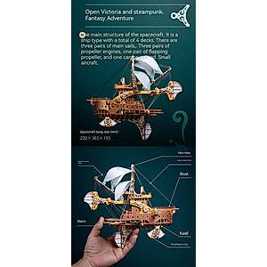 howCat 3D Wooden Puzzles for Around The Earth in 80 Days Fantasy Spaceship Model Kit to Build -Ideal Christmas or Birthday Gift for Puzzle Enthusiasts