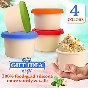 Webake Silicone Ice Cream Containers with Lids, 8oz Homemade Ice Cream Cups Reusable Freezer Storage Containers, Set of 4