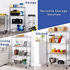 Seville Classics Solid Steel Wire Shelving Storage Unit Adjustable Shelves Organizer Rack, for Home, Kitchen, Office, Garage, Bedroom, Closet, Steel, 4-Tier, 30" W x 14" D